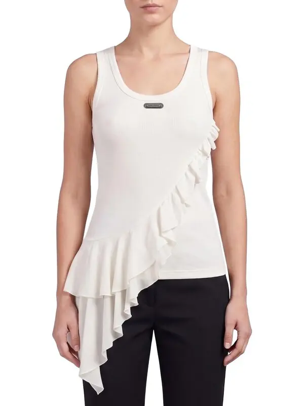 Alexander McQueen Ribbed Ruffle Tank Top - White