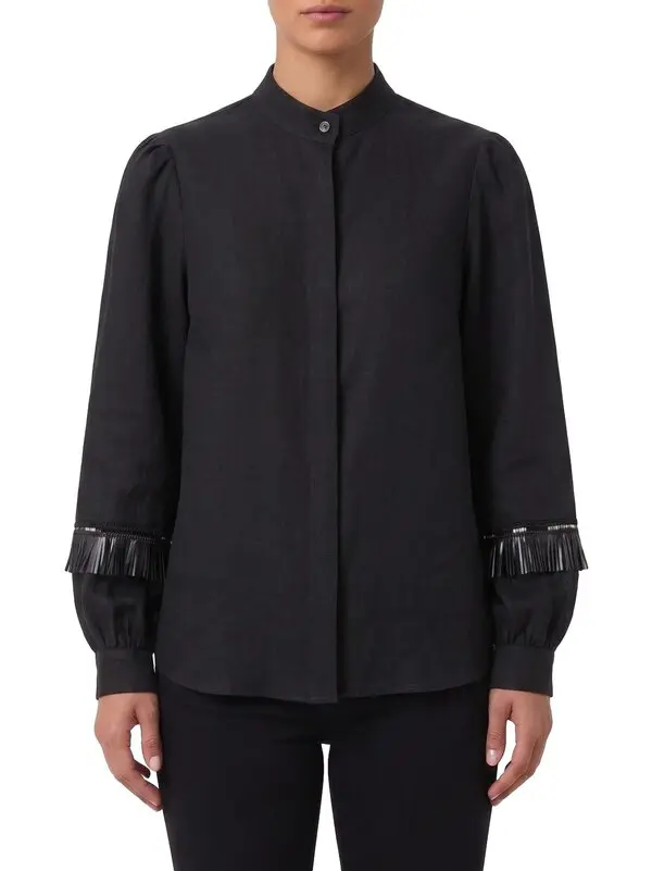 Kiton Linen Shirt With Fringe Embellishments - Black