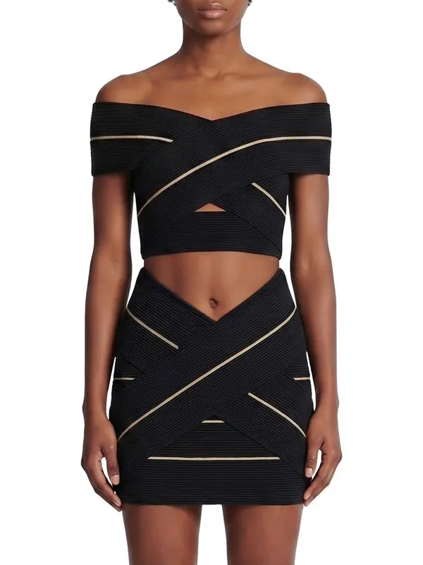 Balmain Off-the-shoulder Cropped Top - Black