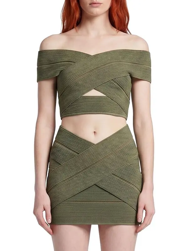 Balmain Off-the-shoulder Cropped Top - Green