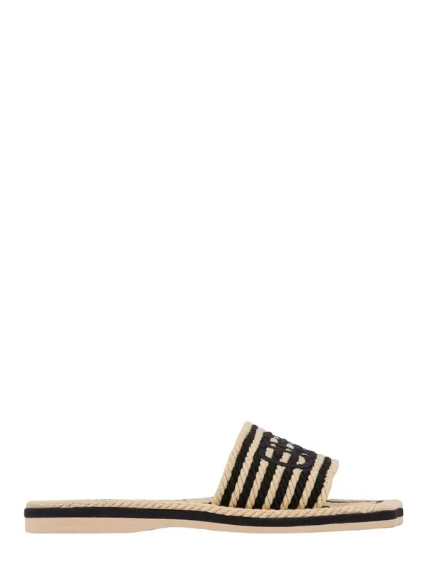 Chloé Striped Woven Raffia Slides - Black