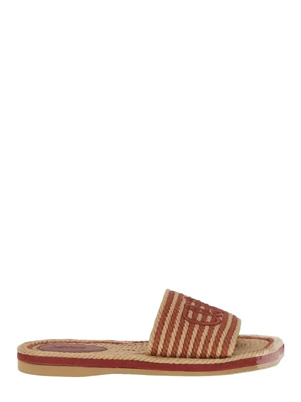 Chloé Striped Raffia Slides - Dove Grey