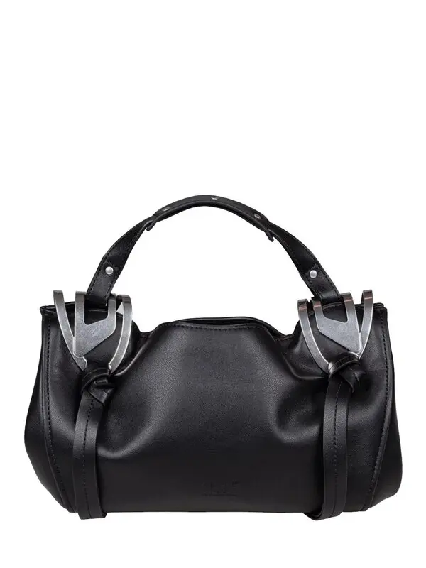 DIESEL® Knot-d Smooth Leather Handbag With Oval D Logo - Black