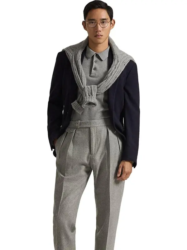 Ralph Lauren Pleated Wool Flannel Trouser - Light Grey