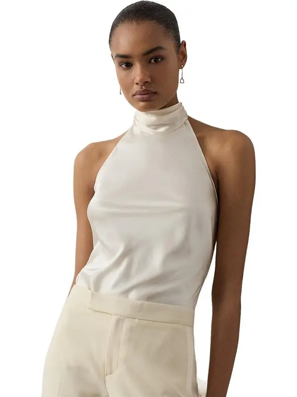 Ralph Lauren Chilton Stretch Silk Charmeuse Top - Lux Cream