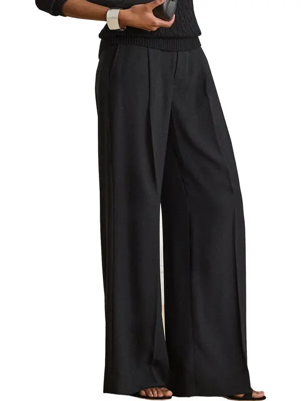 Ralph Lauren Double-faced Georgette Wide-leg Pants - Black