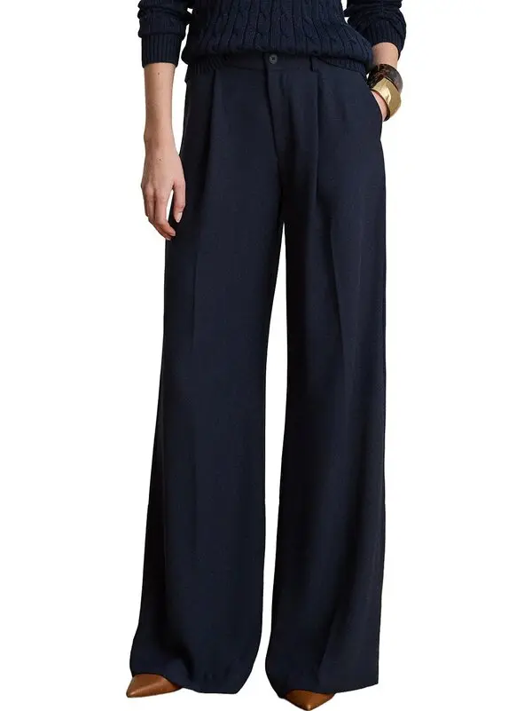 Ralph Lauren Double-faced Georgette Wide-leg Pants - Lauren Navy