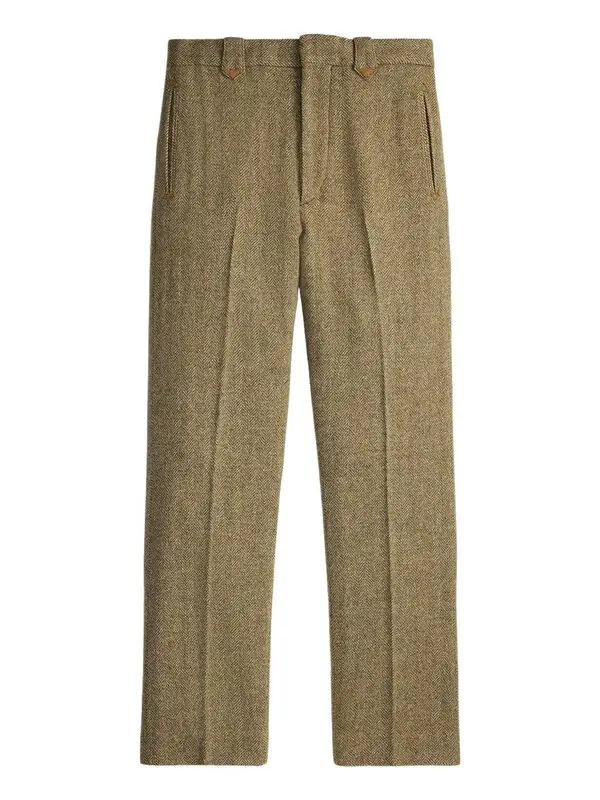 Ralph Lauren Slim Fit Wool Herringbone Trousers - Sage/tan Multi