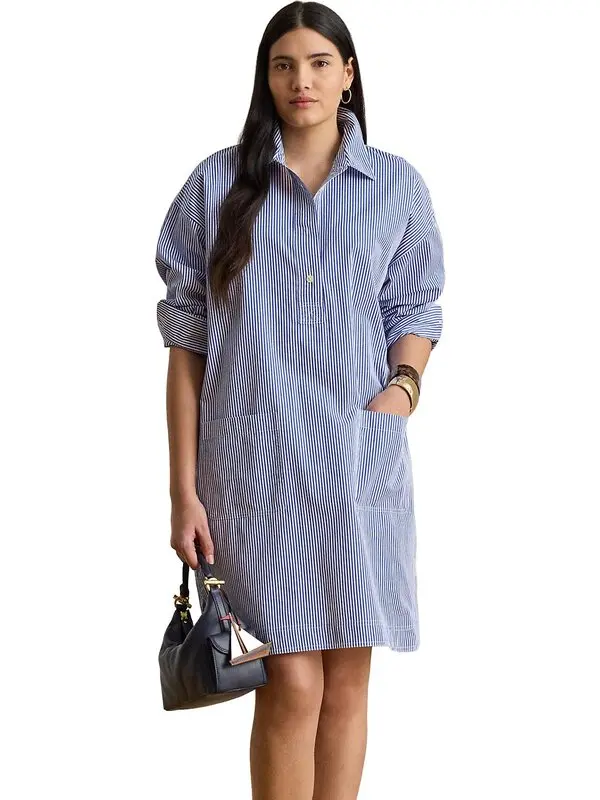 Ralph Lauren Striped Cotton Broadcloth Shirtdress - Blue/white