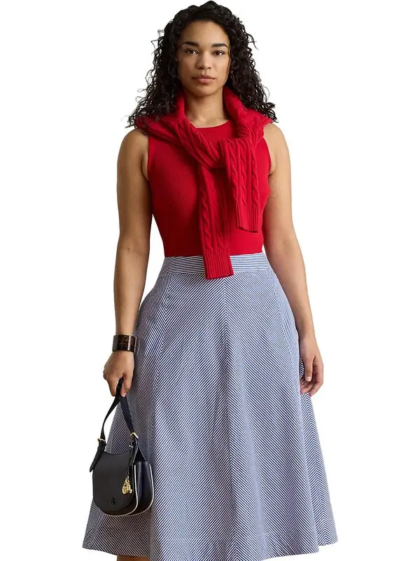 Ralph Lauren Striped Paneled Cotton Broadcloth A-line Skirt - Blue/white