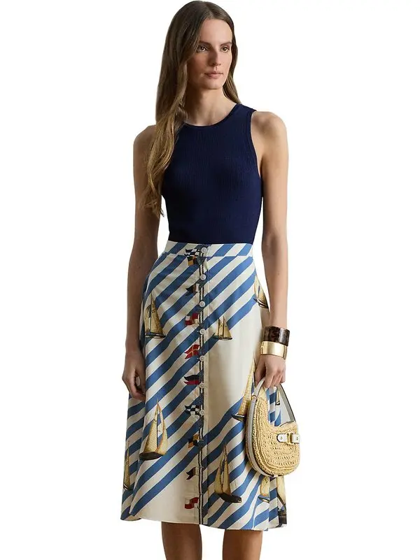 Ralph Lauren Print Button-front Crepe Skirt - Cream Multi