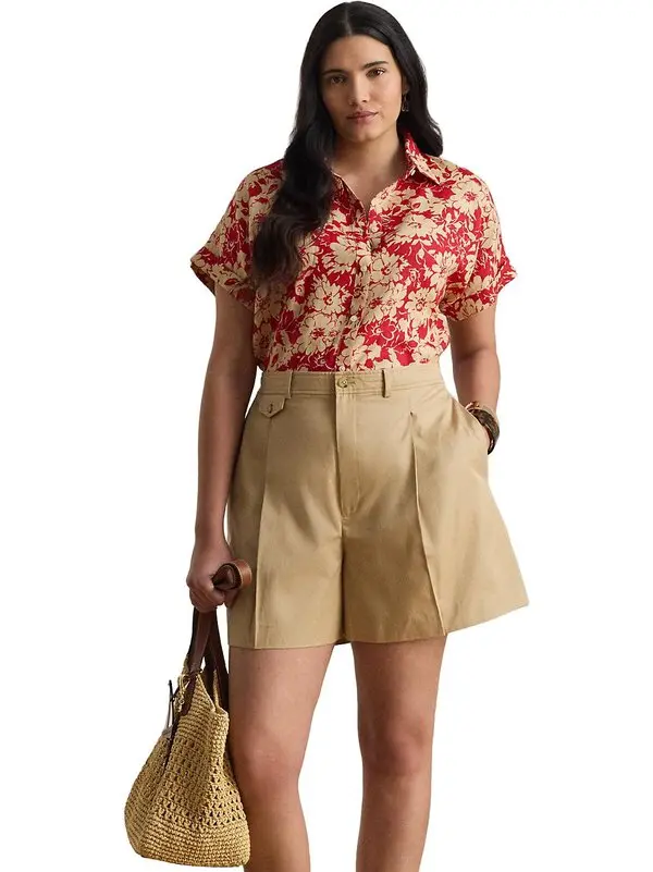 Ralph Lauren Pleated Cotton Twill Wide-leg Shorts - Birch Tan
