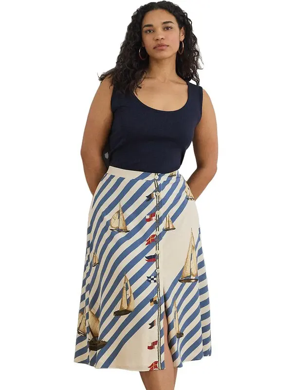 Ralph Lauren Printed Button-front Crepe Skirt - Cream Multi