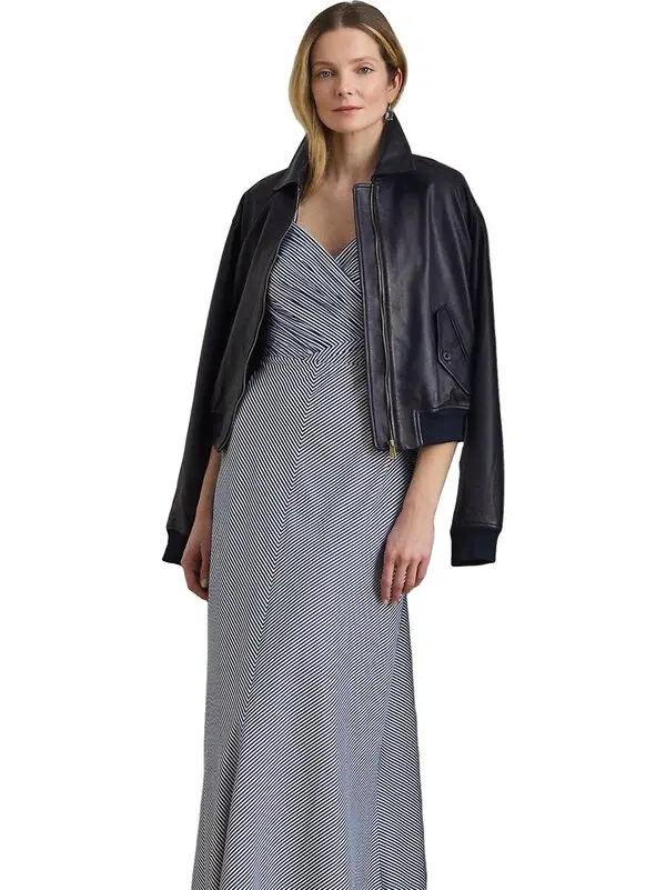 Ralph Lauren Striped Pleated Taffeta Gown - Blue/white