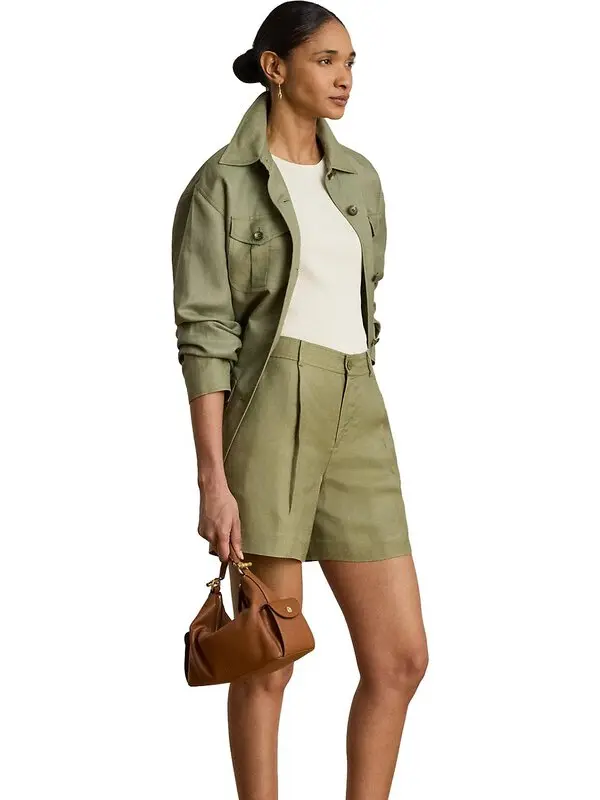Ralph Lauren Pleated Linen-blend Twill Shorts - Light Agave