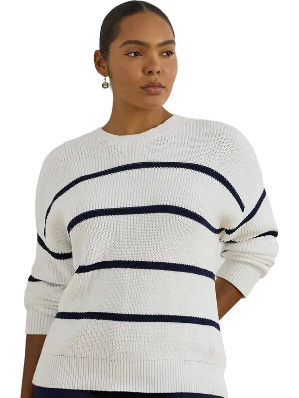 Ralph Lauren Striped Rib-knit Cotton Crewneck Sweater - White/refined Navy
