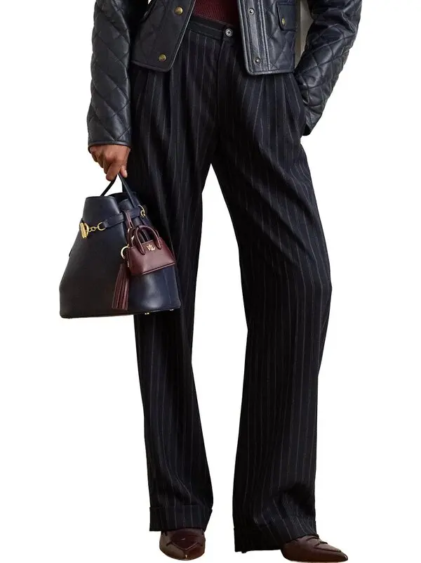 Ralph Lauren Striped Pleated Wool-blend Twill Pants - Navy/cream
