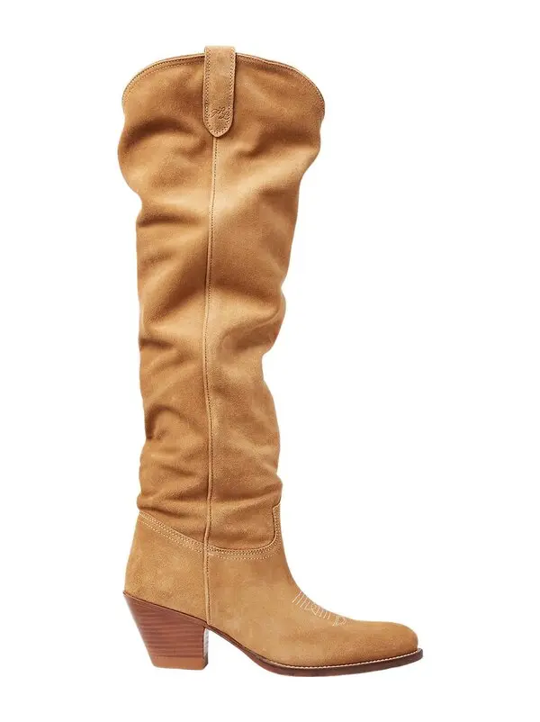 Ralph Lauren Suede Western Tall Boots - Caramel