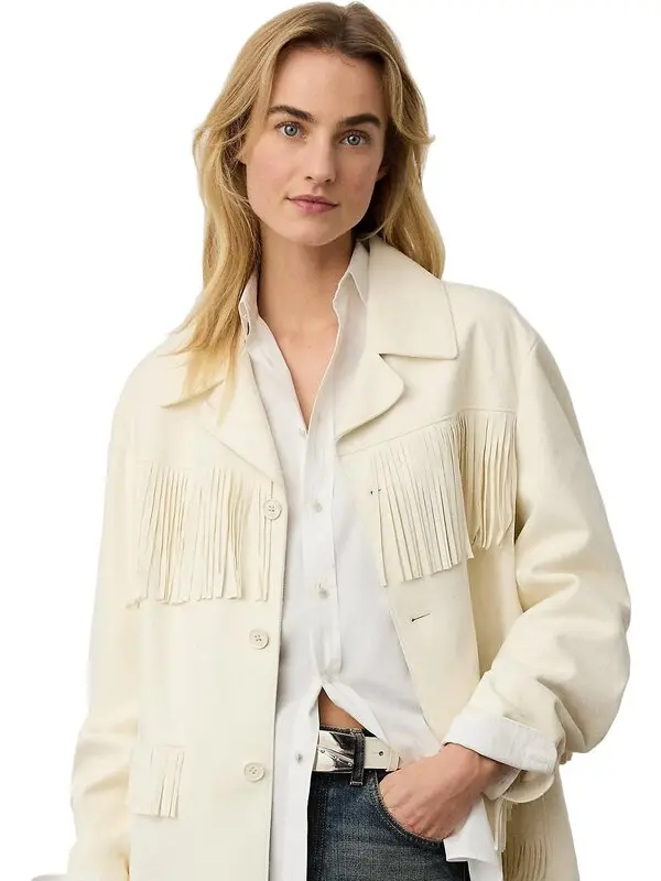 Ralph Lauren Fringe-trim Lamb-suede Jacket - Cream