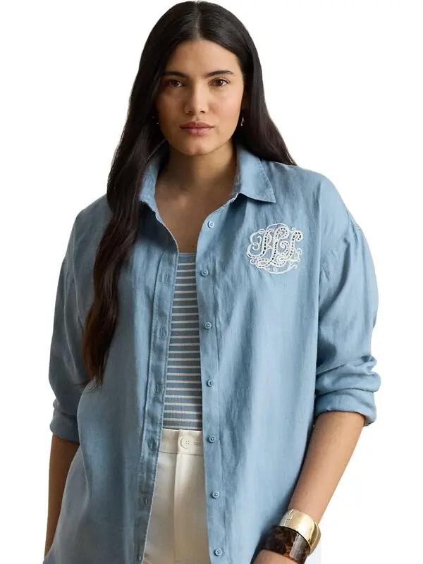 Ralph Lauren Relaxed Fit Eyelet-logo Linen Shirt - Blue Note
