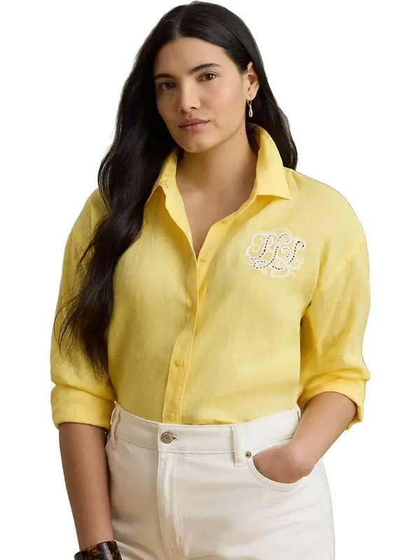 Ralph Lauren Relaxed Fit Eyelet-logo Linen Shirt - Lemon Sorbet