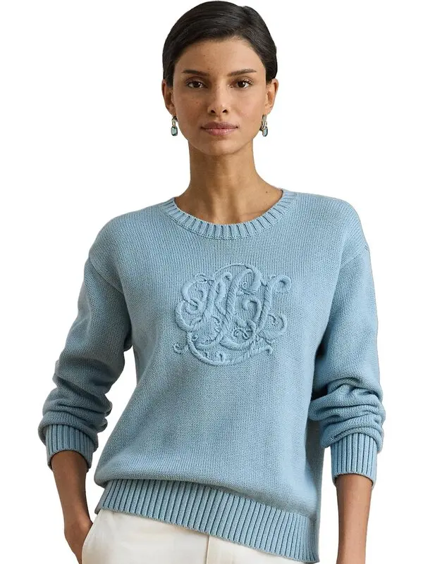 Ralph Lauren Embroidered-logo Combed Cotton Sweater - Blue Note