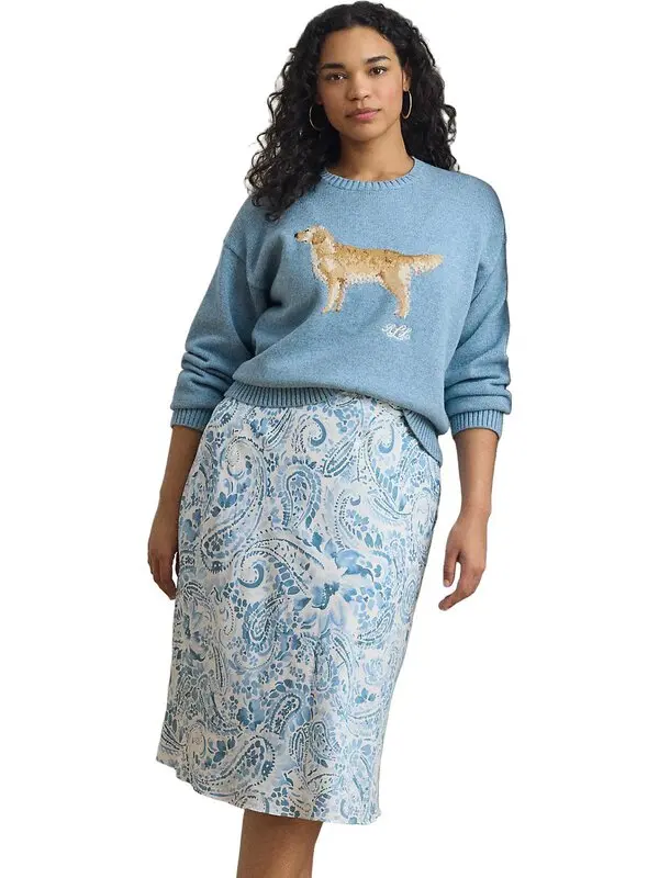 Ralph Lauren Paisley Crepe De Chine Midi Skirt - White/blue
