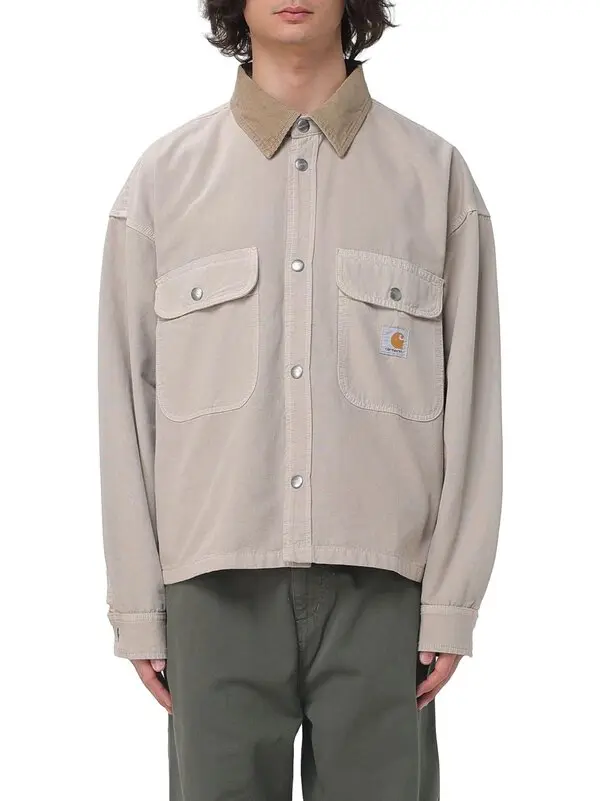 Carhartt Work In Progress Oversized Cotton Blend Jacket With Corduroy Collar - Beige
