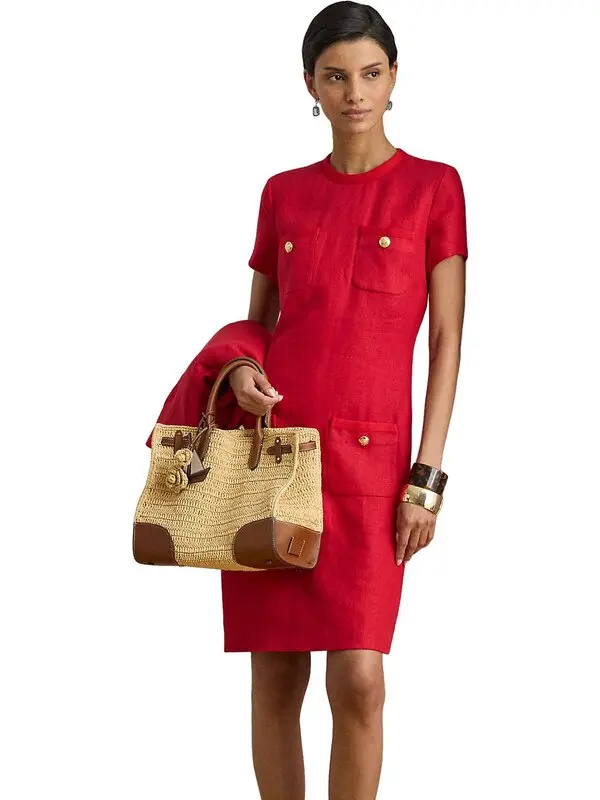 Ralph Lauren Linen Herringbone Shift Dress - Cruise Red