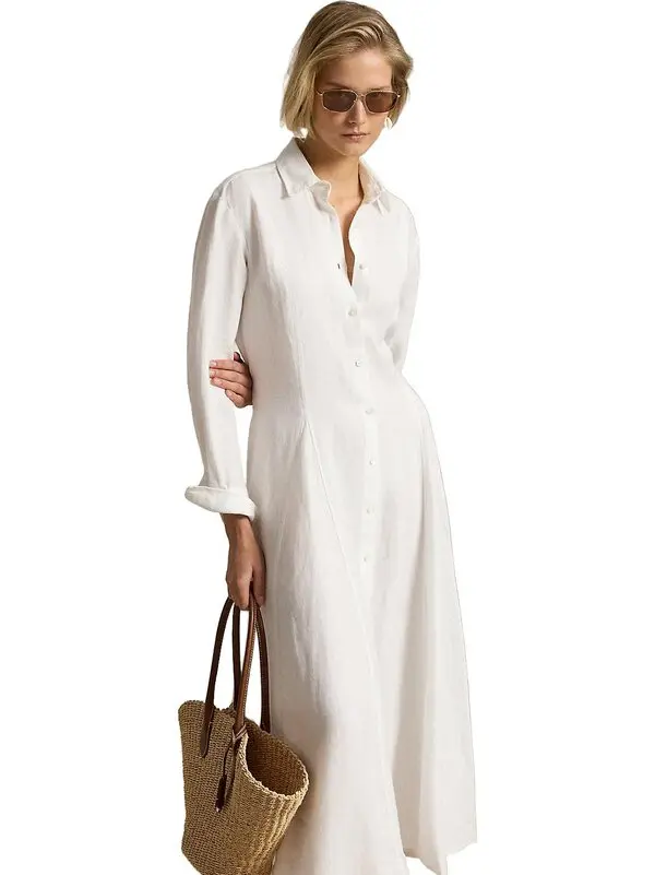 Ralph Lauren Self-tie Linen Shirt Dress - White