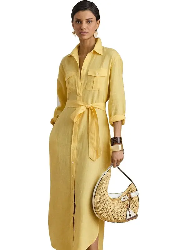 Ralph Lauren Belted Linen Shirt Dress - Lemon Sorbet