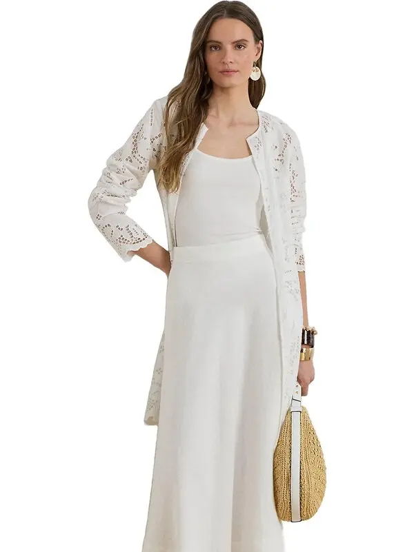 Ralph Lauren Paisley-eyelet Cotton Tunic Jacket - White