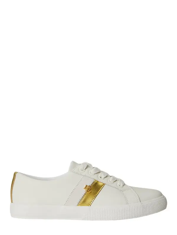 Ralph Lauren Leather Sneaker With Metallic Trim - White/modern Gold/bianco