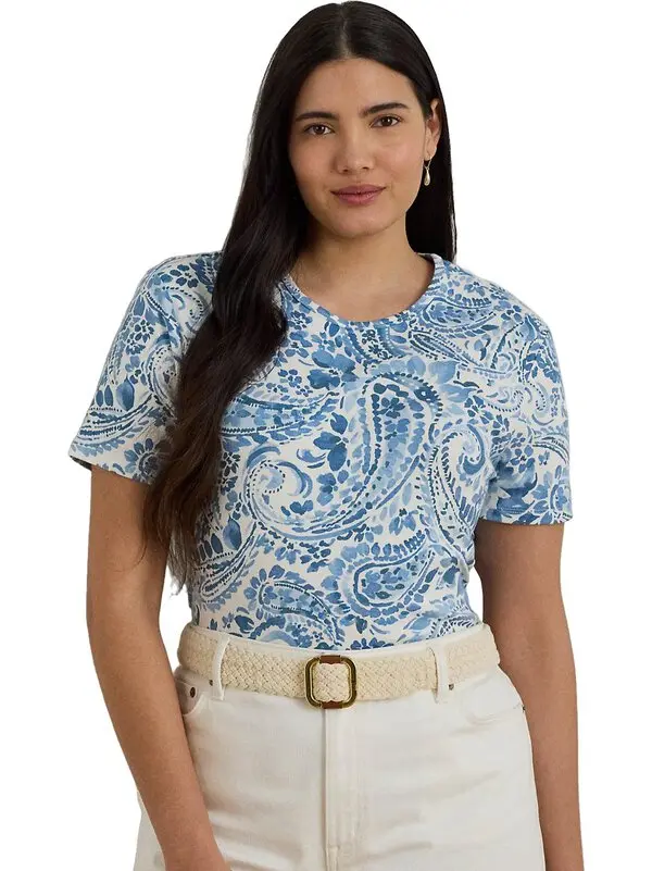 Ralph Lauren Paisley Stretch Cotton Crewneck Tee - White/blue