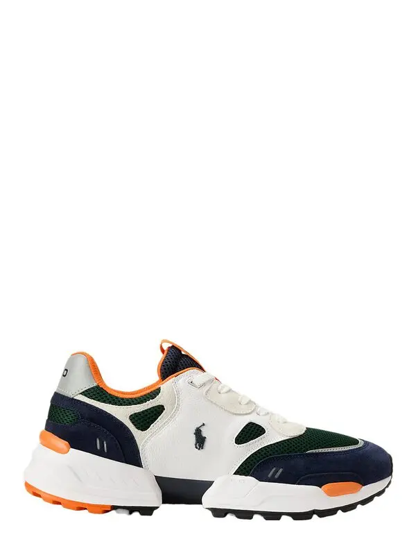 Ralph Lauren Jogger Suede And Mesh Sneakers - White/navy/forest