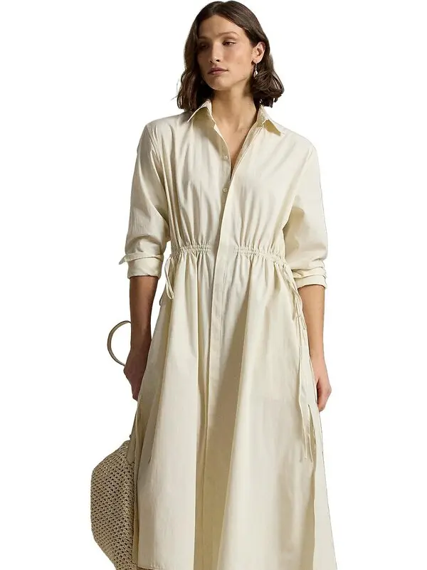 Ralph Lauren Cotton Drawcord Shirtdress - Authentic Cream