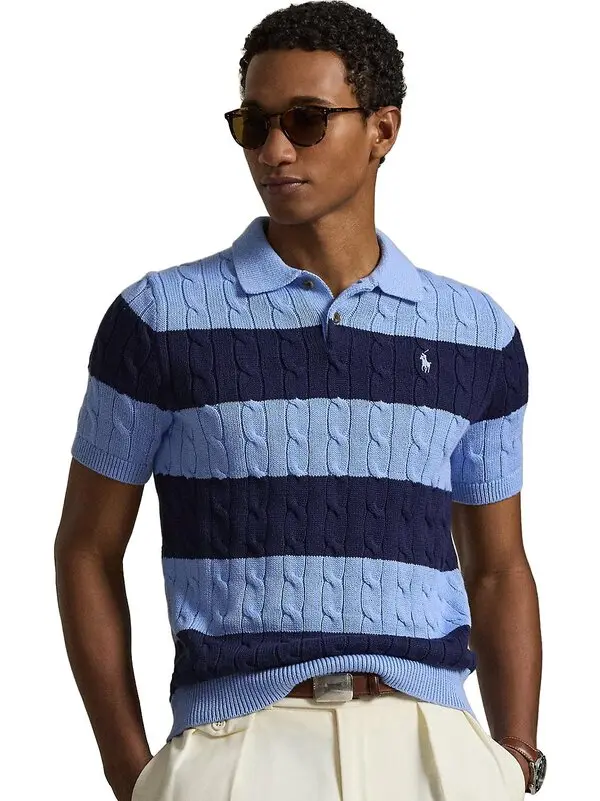 Ralph Lauren Cable-knit Striped Polo Sweater - Blue Navy Combo