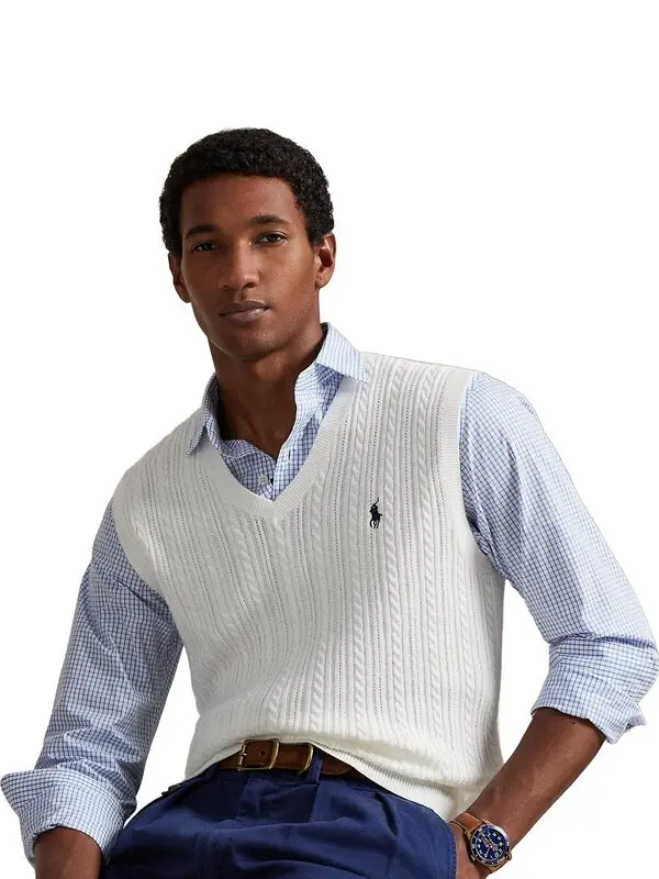 Ralph Lauren Cable-knit Cotton Sweater Vest - Deckwash White/navy