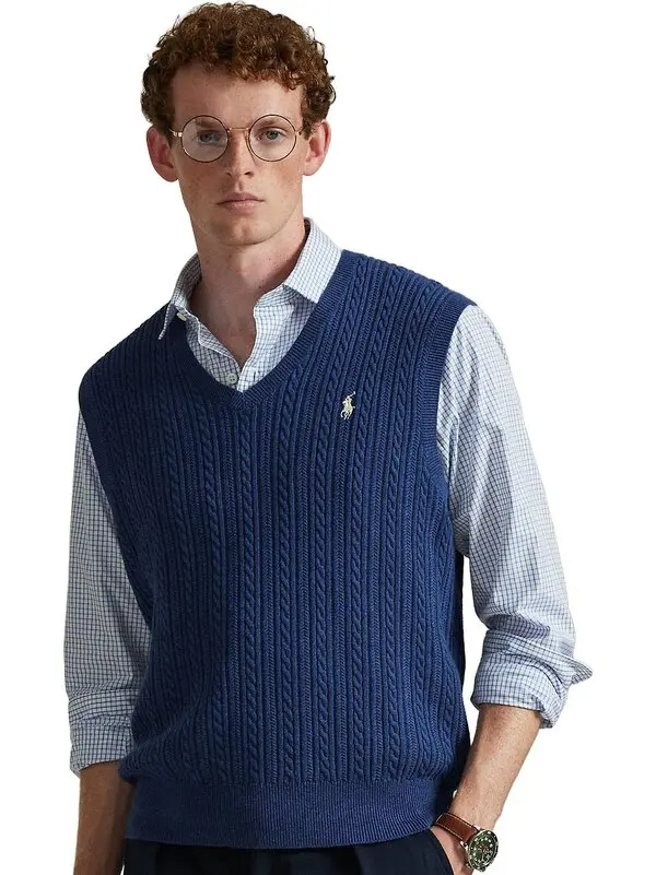 Ralph Lauren Cable-knit Cotton Sweater Vest - Rustic Navy Heather