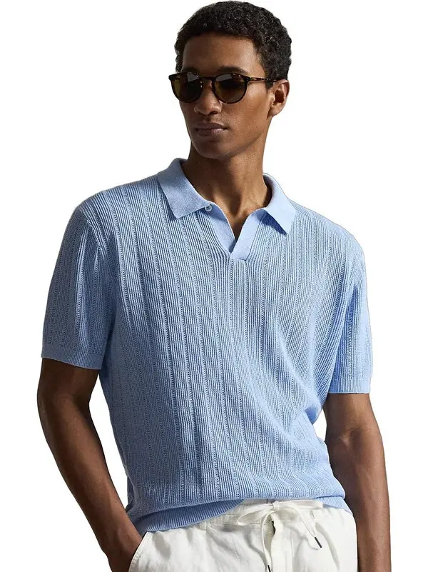 Ralph Lauren Linen Johnny-collar Sweater - Office Blue