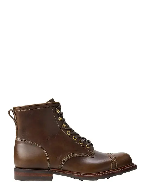 Ralph Lauren Leather Bowery Boots - Dark Olive Brown