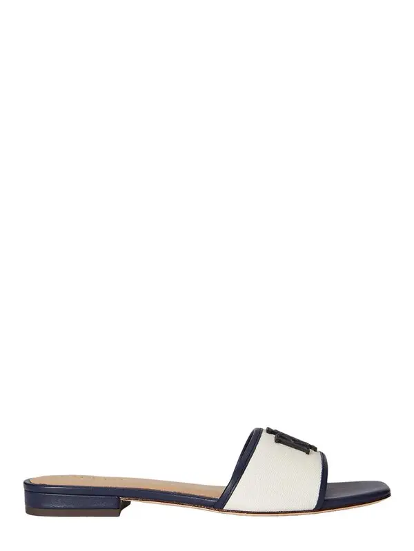 Ralph Lauren Everley Leather-trim Canvas Slide Sandal - Natural/refined Navy