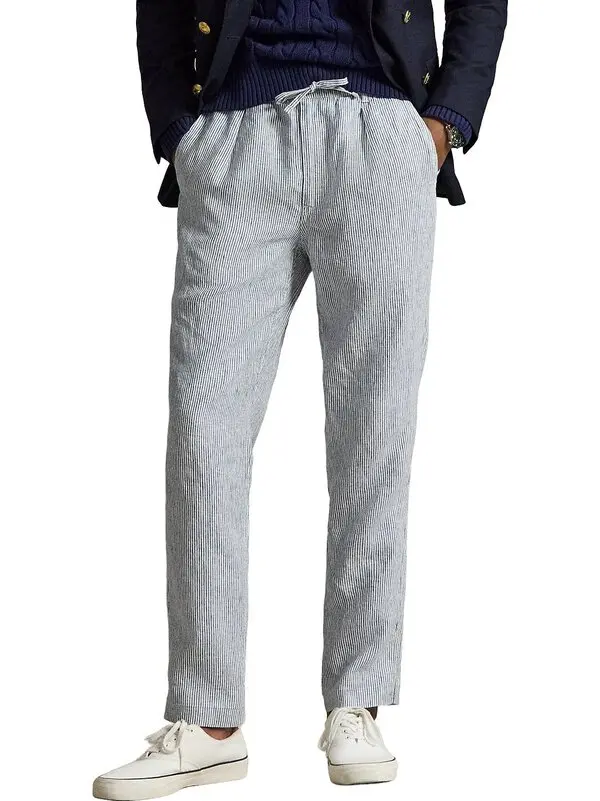 Ralph Lauren Slim Tapered Linen Pant - Navy Micro Stripe
