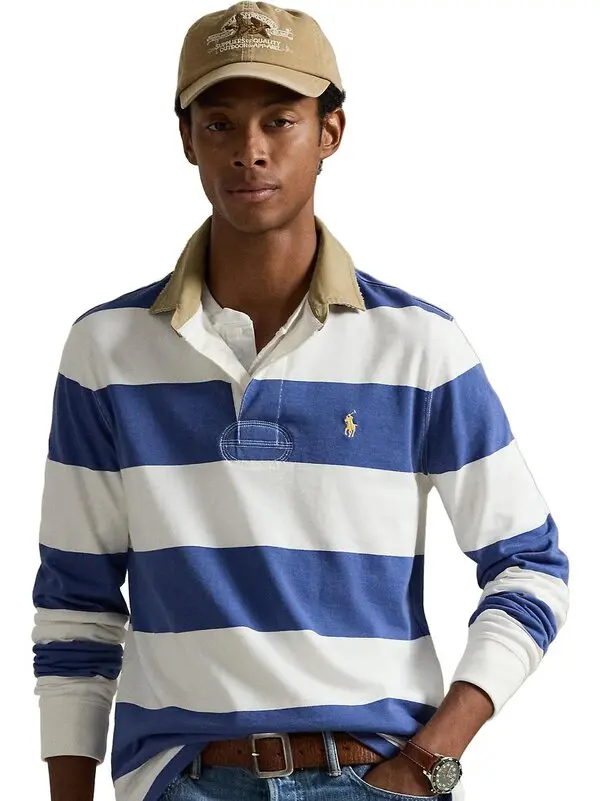 Ralph Lauren Classic Fit Khaki-collar Rugby Shirt - Old Royal/trophy Cream