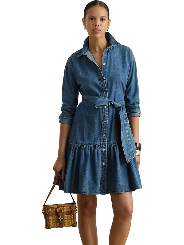 Ralph Lauren Belted Denim Tiered Shirtdress - Galvin Wash
