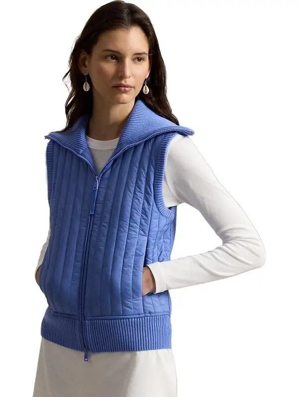Ralph Lauren Quilted-panel Wool Zip Vest - Blue Mist