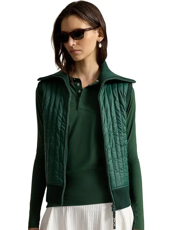 Ralph Lauren Quilted-panel Wool Zip Vest - Northwest Pine
