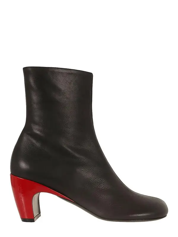 Dries Van Noten Leather Ankle Boots With Red Block Heel - Black