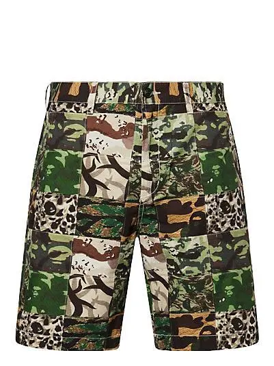A BATHING APE Patchwork Camouflage Cotton Shorts - Green