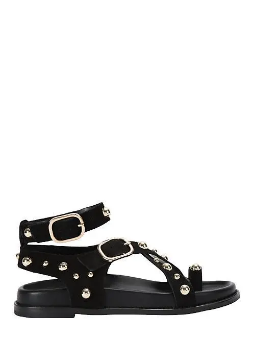 Steve Madden Linear Flat Suede Sandals - Black